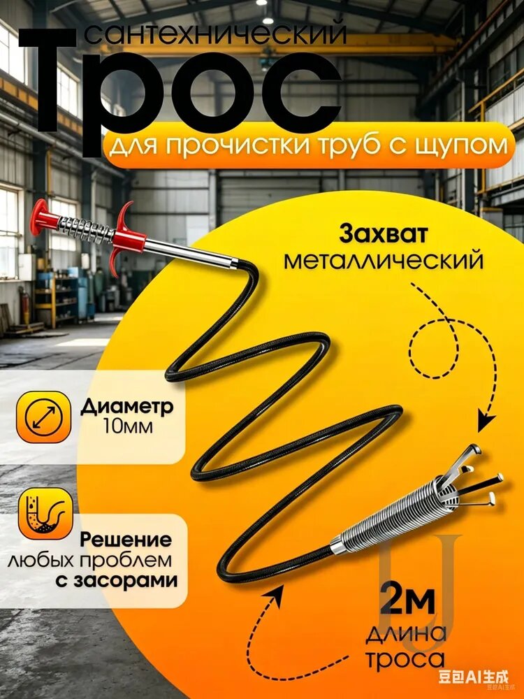 Гибкий трос для прочистки труб 200 см