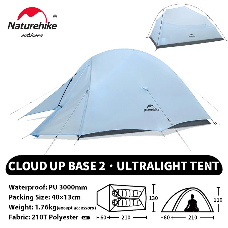 Домик Naturehike Cloud Up на 2 человека Ультralight 20D Плечевой домик Водонепроницаемый Для отдыха на открытом воздухе Пеший туризм Путшествие Рюкзаковый туризм Велосипедный туризм Рыбацкие палатки