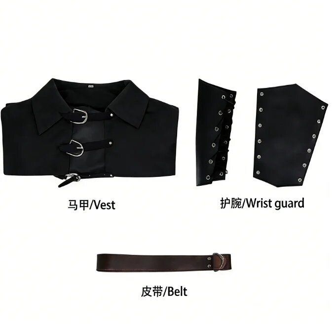 Зеленая средневековая туника-жилет 2XL, black set