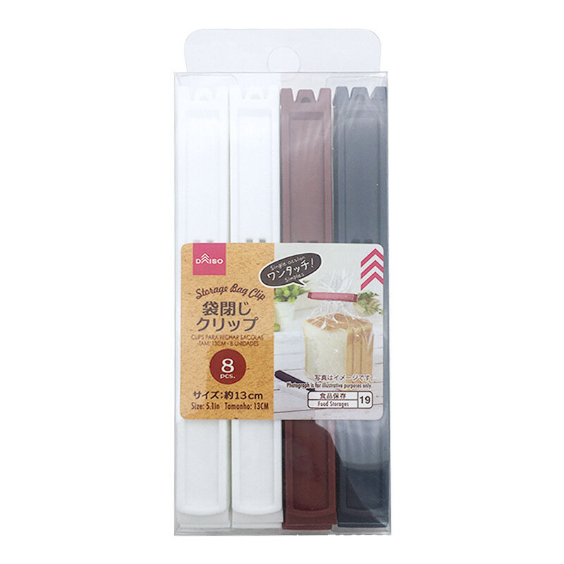DAISO Повторно используемые пластиковые пищевые запечатывающие клипы 13 см х 8 шт. - Влагонепроницаемое хранение для