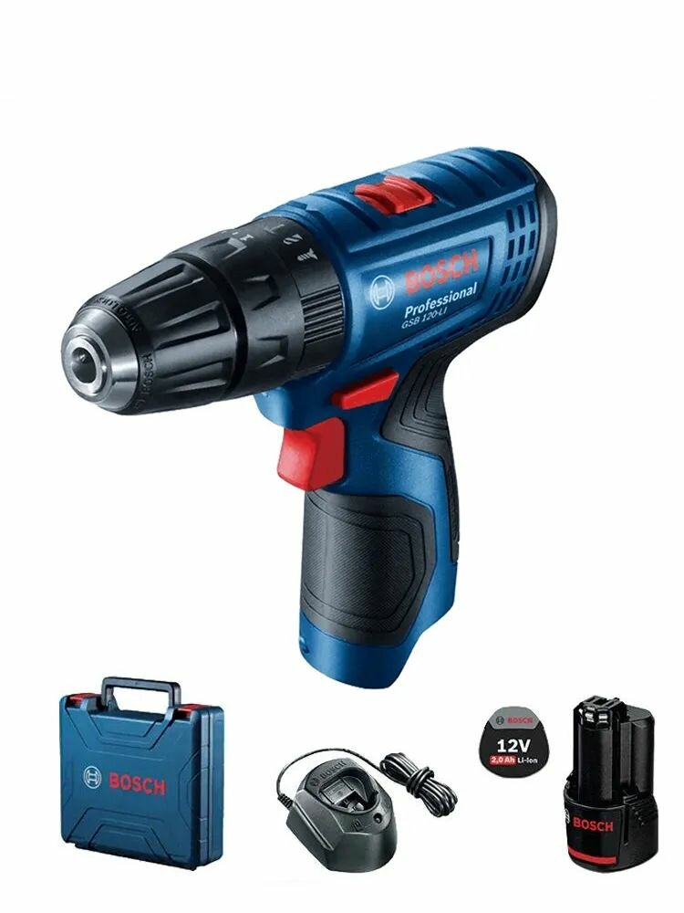 Дрель-шуруповерт Bosch GSB 120-Li, 12В, 30Нм (1 АКБ, ЗУ и кейс)