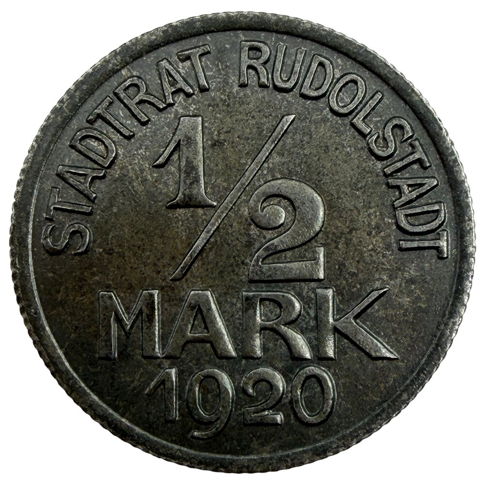Германия, Веймарская республика, Рудольштадт 1/2 марки 1920 г. (Рубчатый гурт)