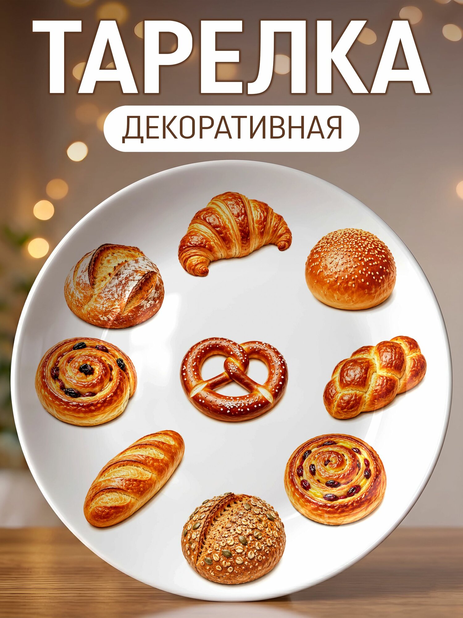 Тарелка декоративная Хлебобулочные изделия, керамика, с подставкой, диаметр 20 см