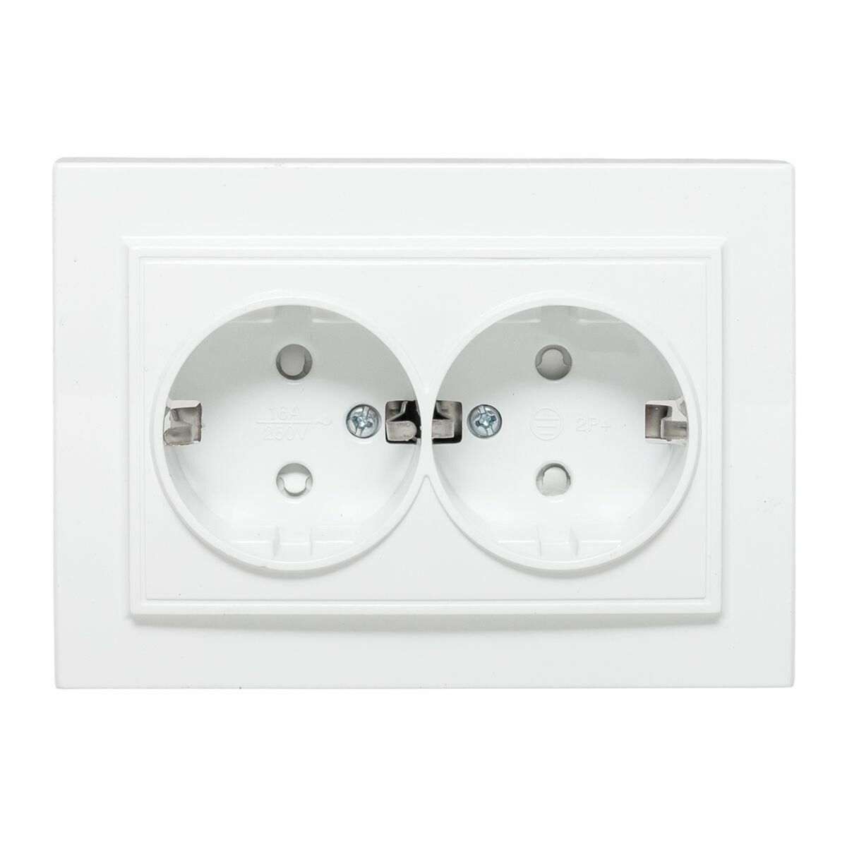 Розетка 2-м СП Минск 16А IP20 с заземл. защ. шторки бел. Basic EKF ERR16-128-100