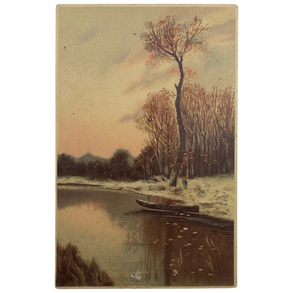 Почтовая открытка "Первый снег у реки" 1900-1915 гг. Германская Империя
