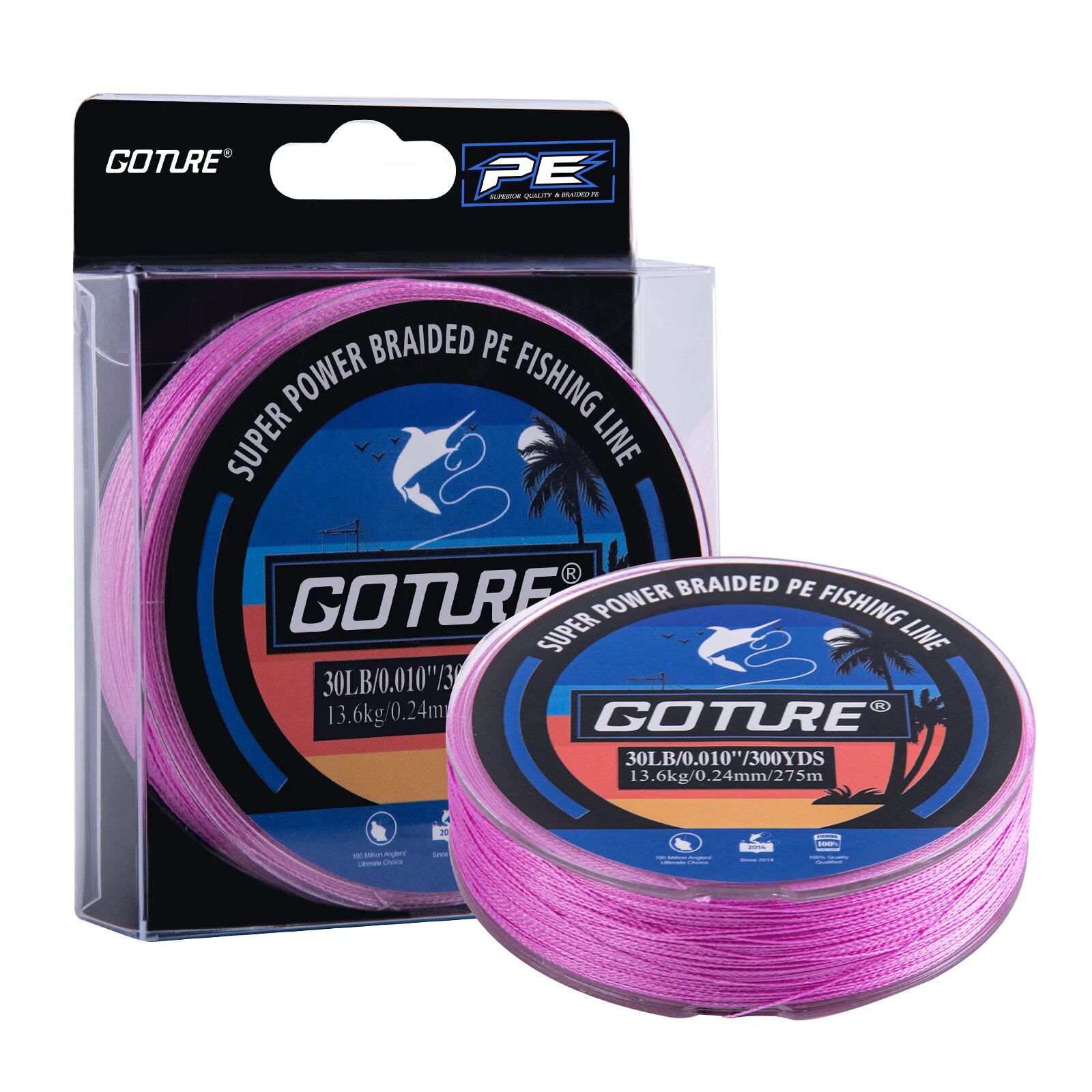 Goture 4/8 Плетенная Рыболовная Леска 8-30 фунтов Розовый, 4strand 0.14mm 15LB, Pink