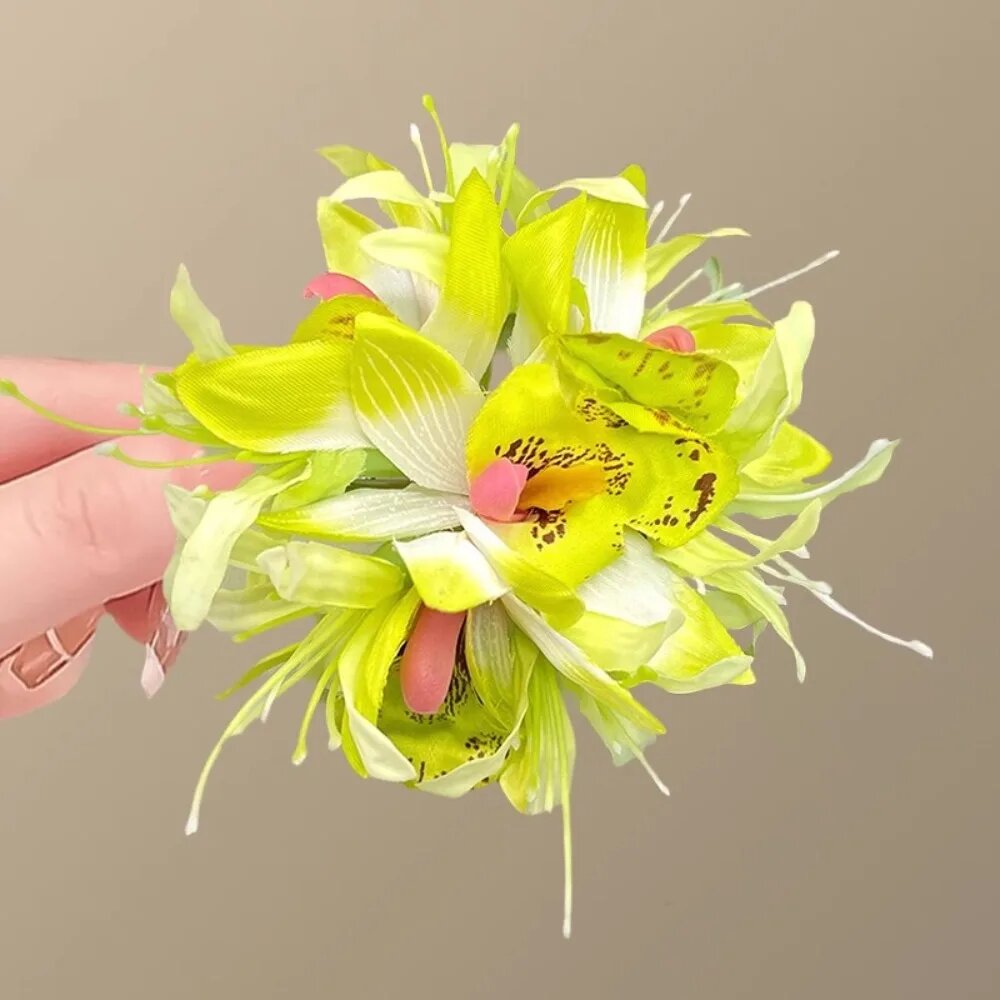 Заколка для волос с цветами, металлическая, тканевая Зеленый, Light Green