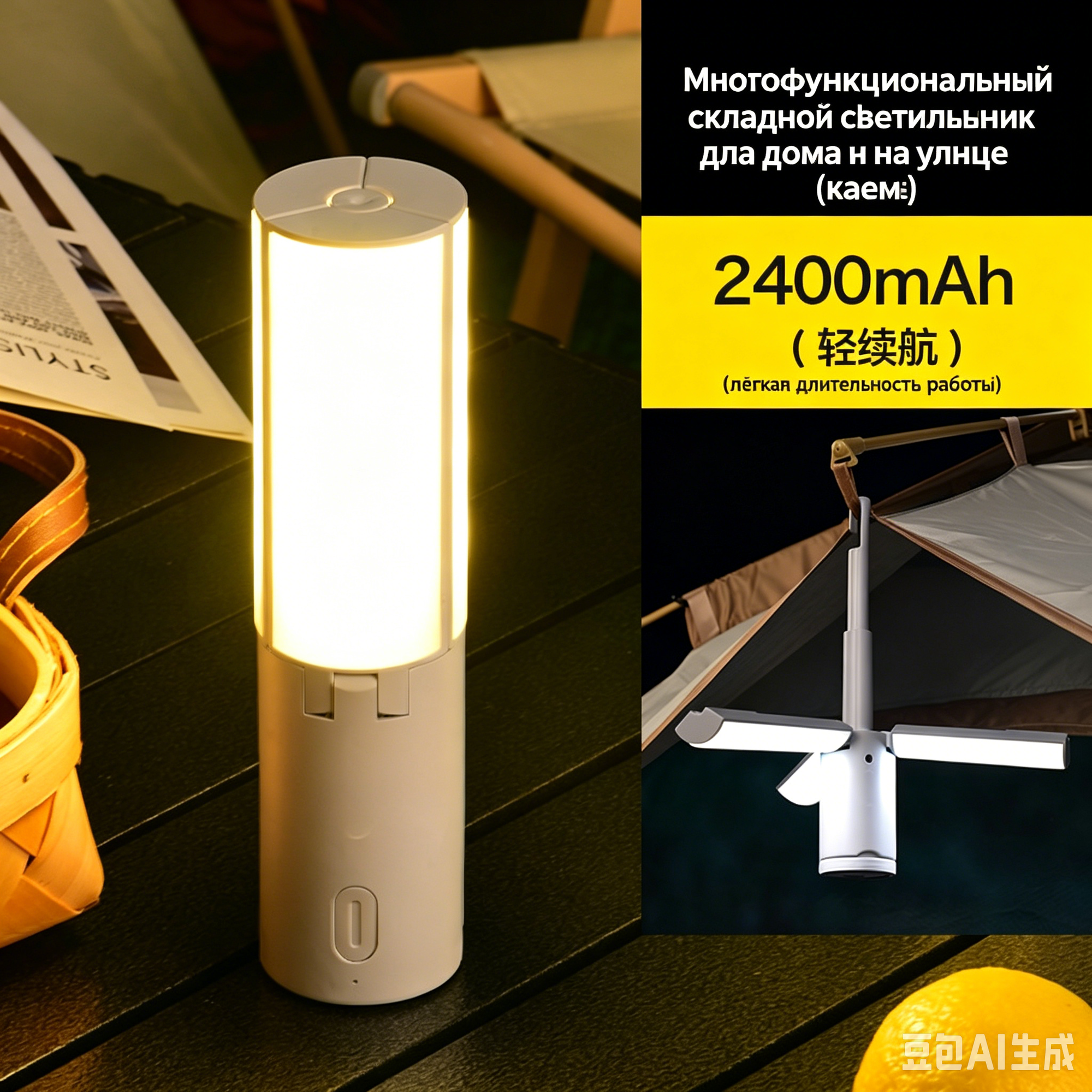 Многофункциональный складной фонарь для кемпинга (2400 мАч))