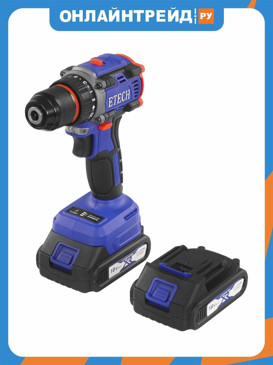 Дрель-шуруповерт Etech аккумуляторная бесщеточная TEH-18BL (18В, 60Н. м.)