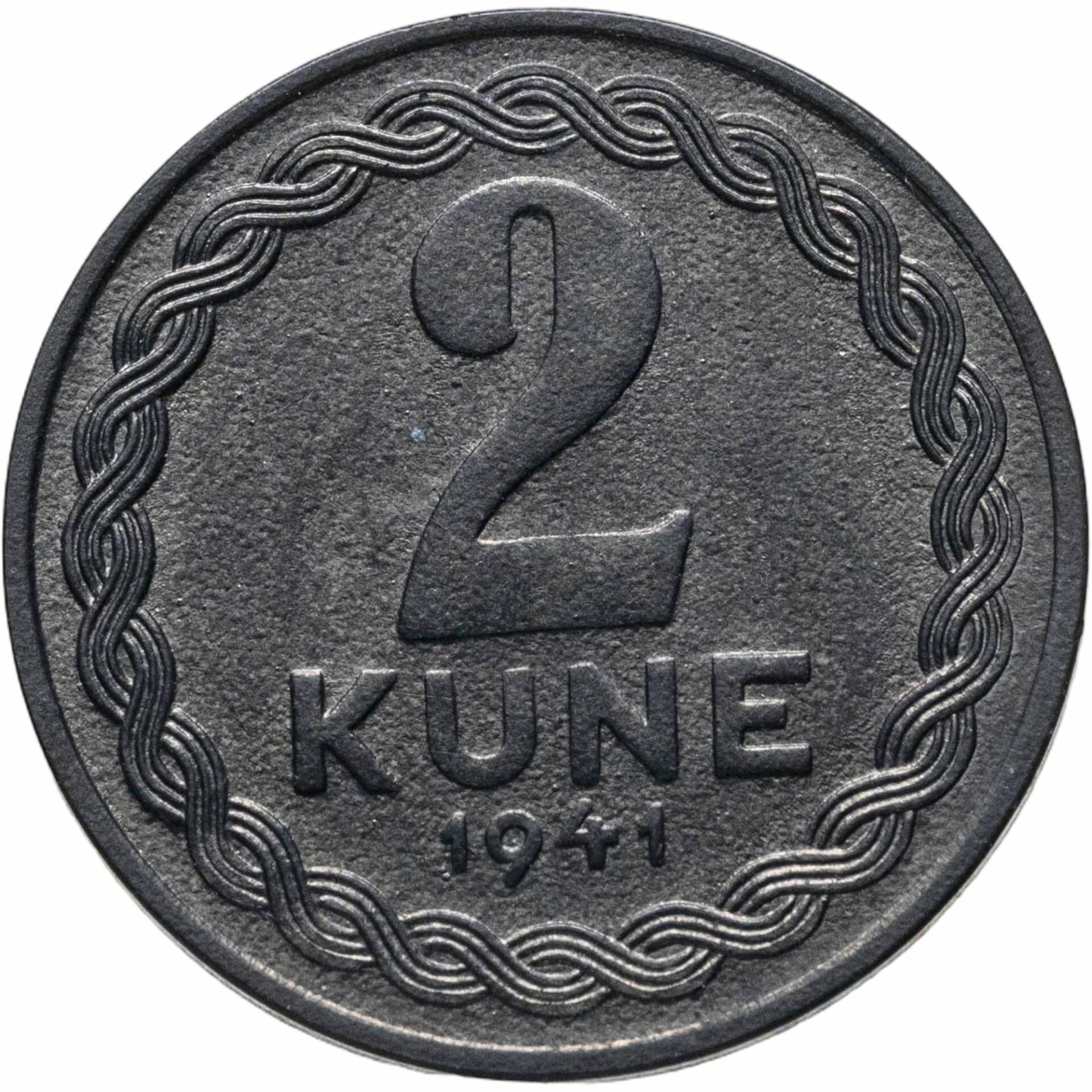 Хорватия 2 куны 1941, Цинк, в сохранности AU-UNC
