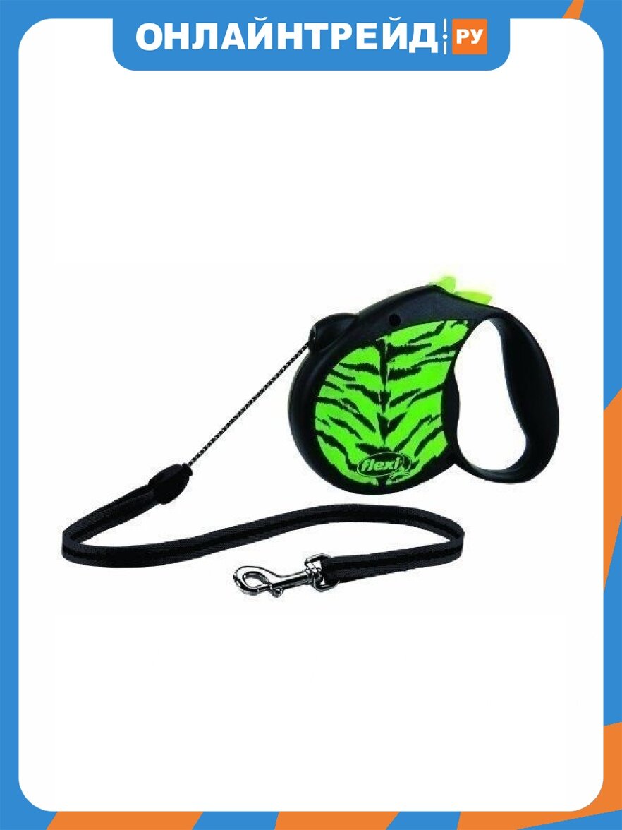 Поводок-рулетка Flexi Safari tiger М, 5 м, 20 кг, зеленый принт