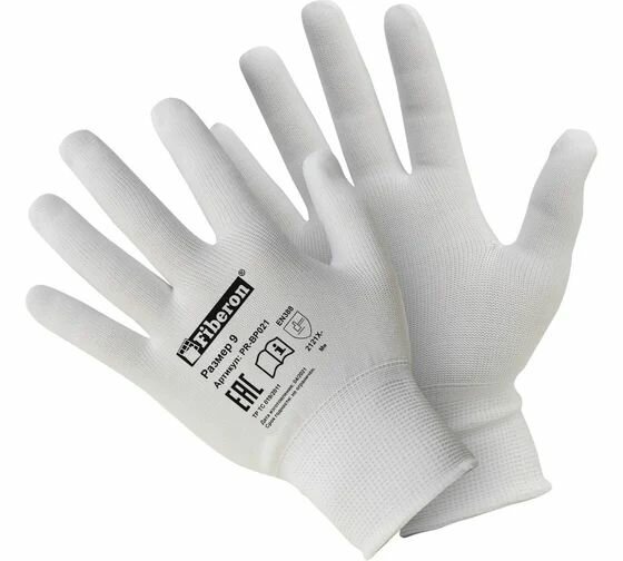 Перчатки для сборочных работ Fiberon полиэстер, 9/L, белые, 5 пар