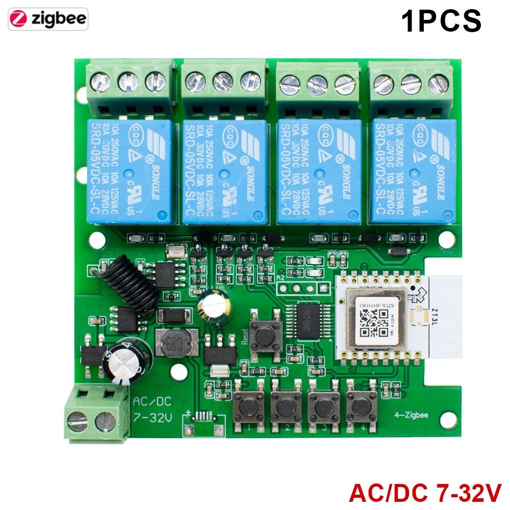 4-канальный Zigbee модуль реле AC DC 7-32V