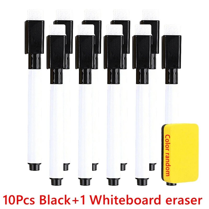 Маркеры для доски 8 цветов с магнитным ластиком 5-100 шт Белый, 11Pcs set-black