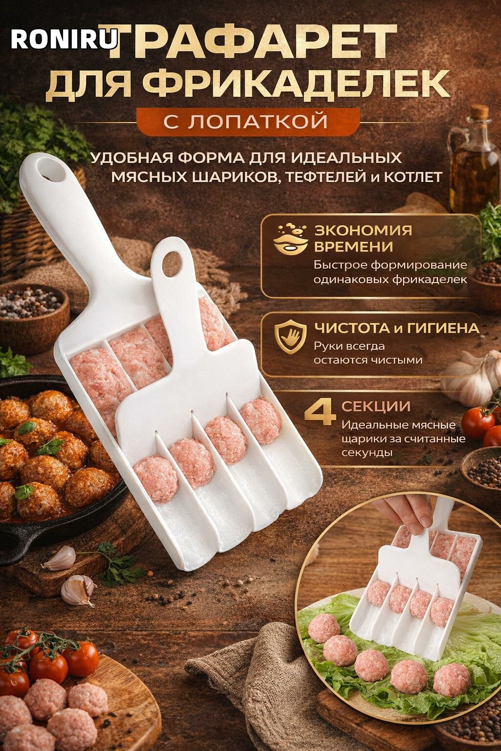 Трафарет для фрикаделек с лопаткой удобная форма для идеальных мясных шариков, тефтелей и котлет для кухни и дома