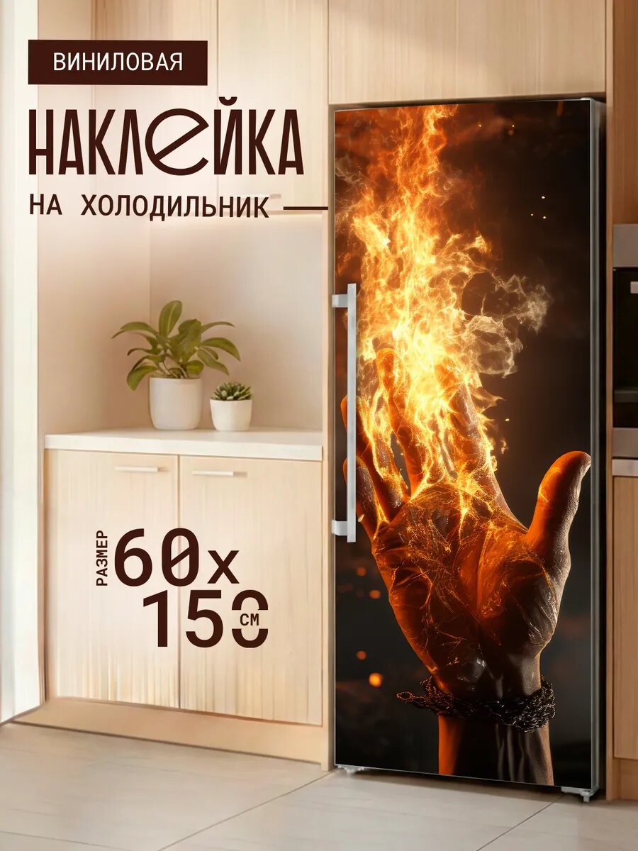 Наклейка декор на холодильник Огненная рука 60х150 см