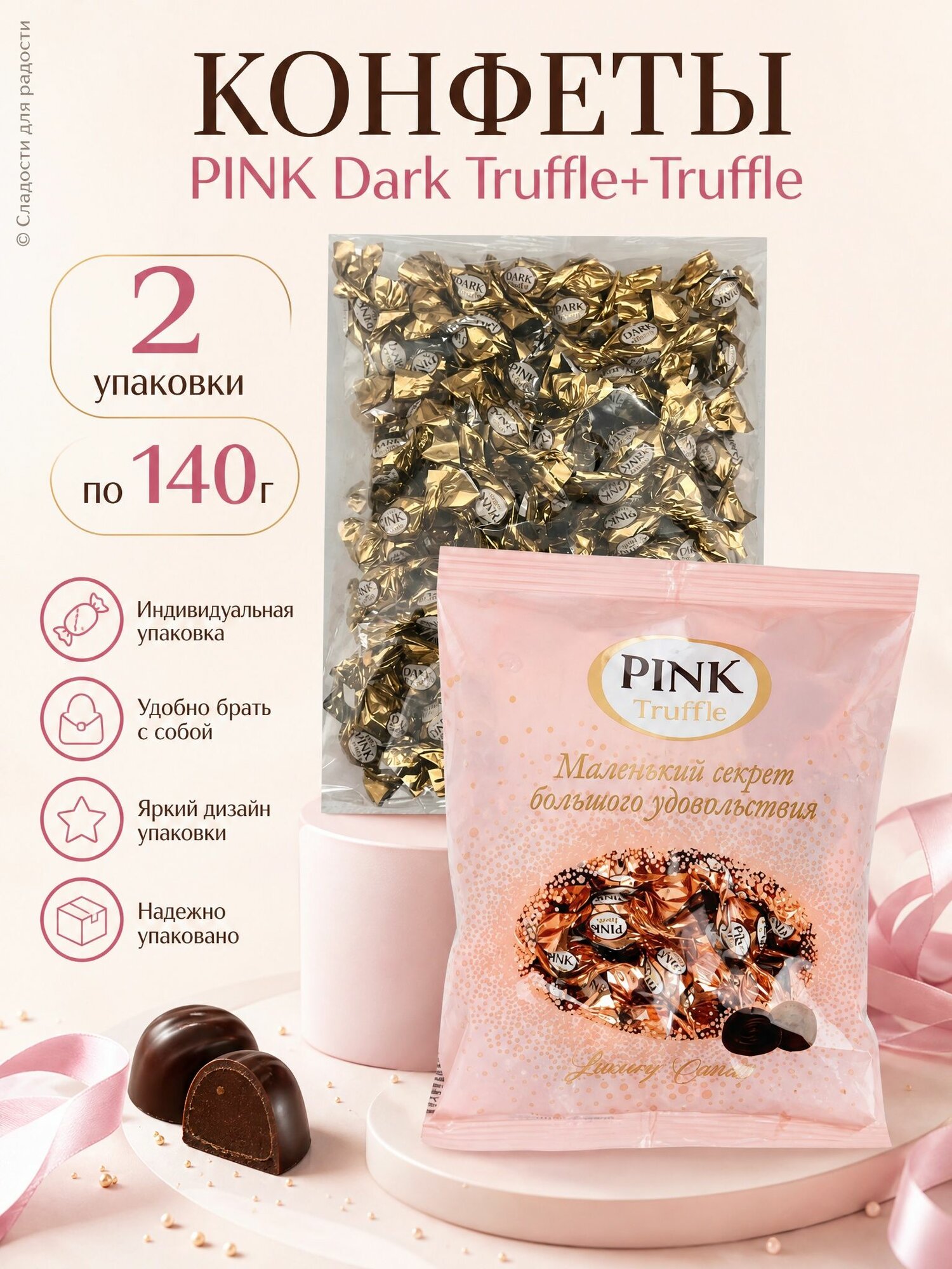Шоколадные конфеты PINK Dark Truffle+Truffle 2 шт