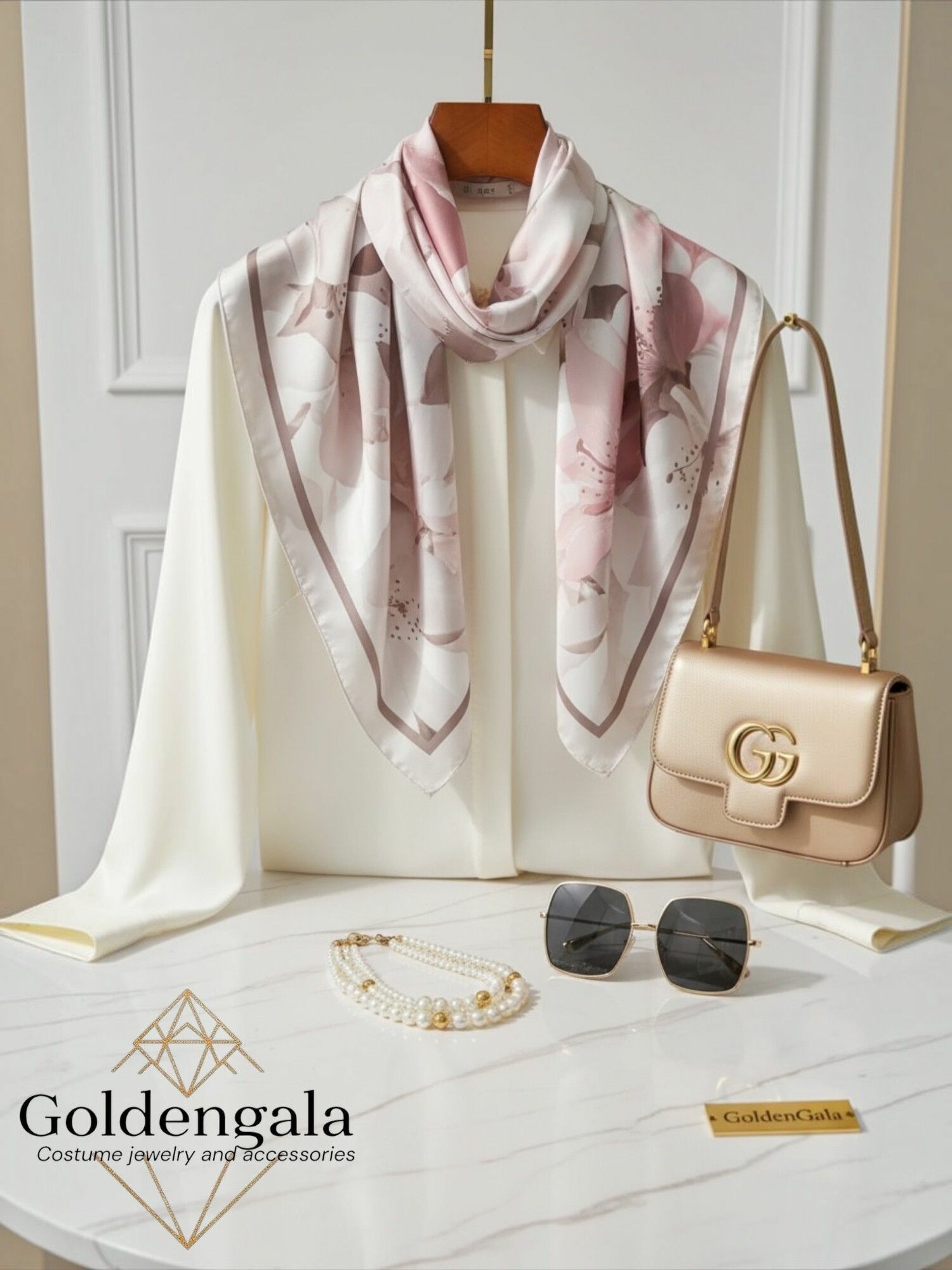Платок GOLDEN GALA Базовая коллекция для женщин,90х90 см, пыльная роза — фото 1