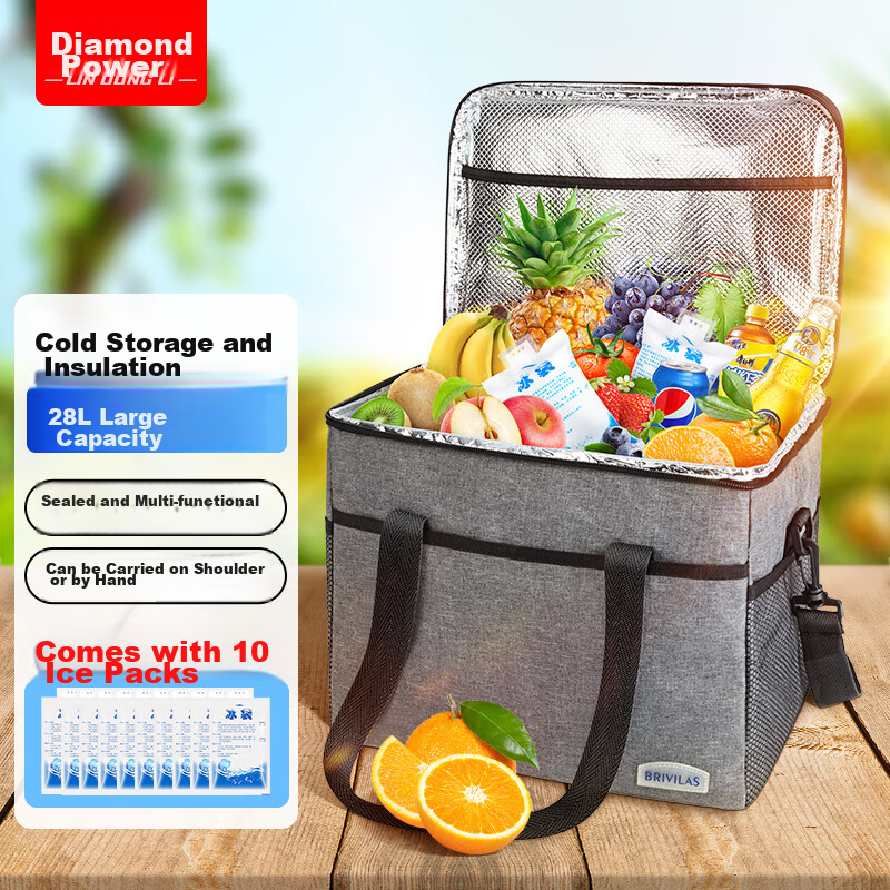 Lingdongli Insulated Box, Insulated Bag, Lunch Box Bag, Ice Bag, Cold Storage Bag, Medicine Cold Storage And Fresh-Keeping Box, Office Lunch Bag, Outdoor Camping Picnic Handheld Bento Bag, 28-Liter Extra-Large Capacity Constant Temperature Takeout Box