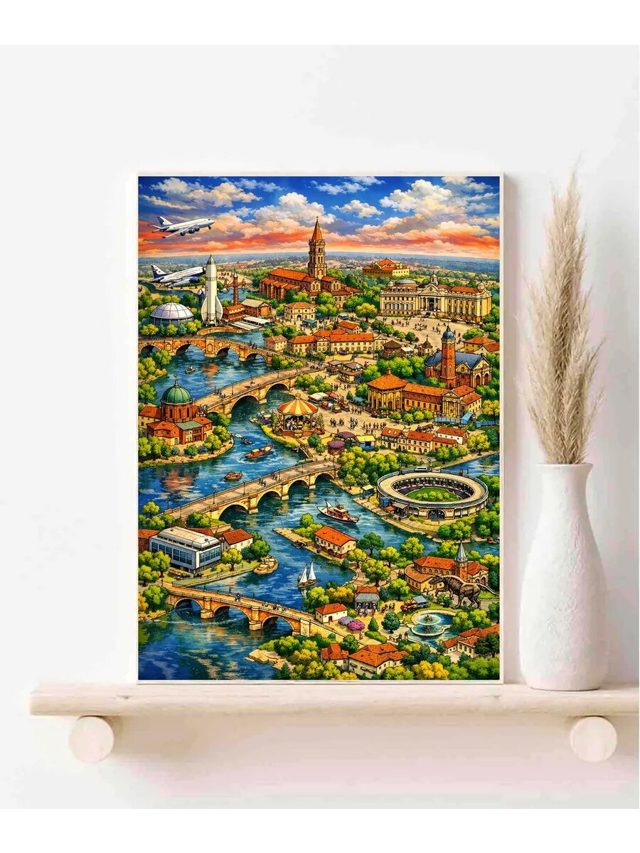 Тулуза, Франция, Fantasy Map, Карта, Плакат 30x42см