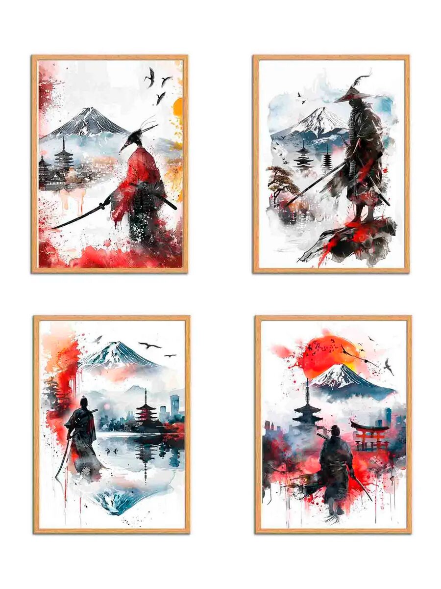 Птица гусь Самурай, 4 Плаката А3, 30х42 см