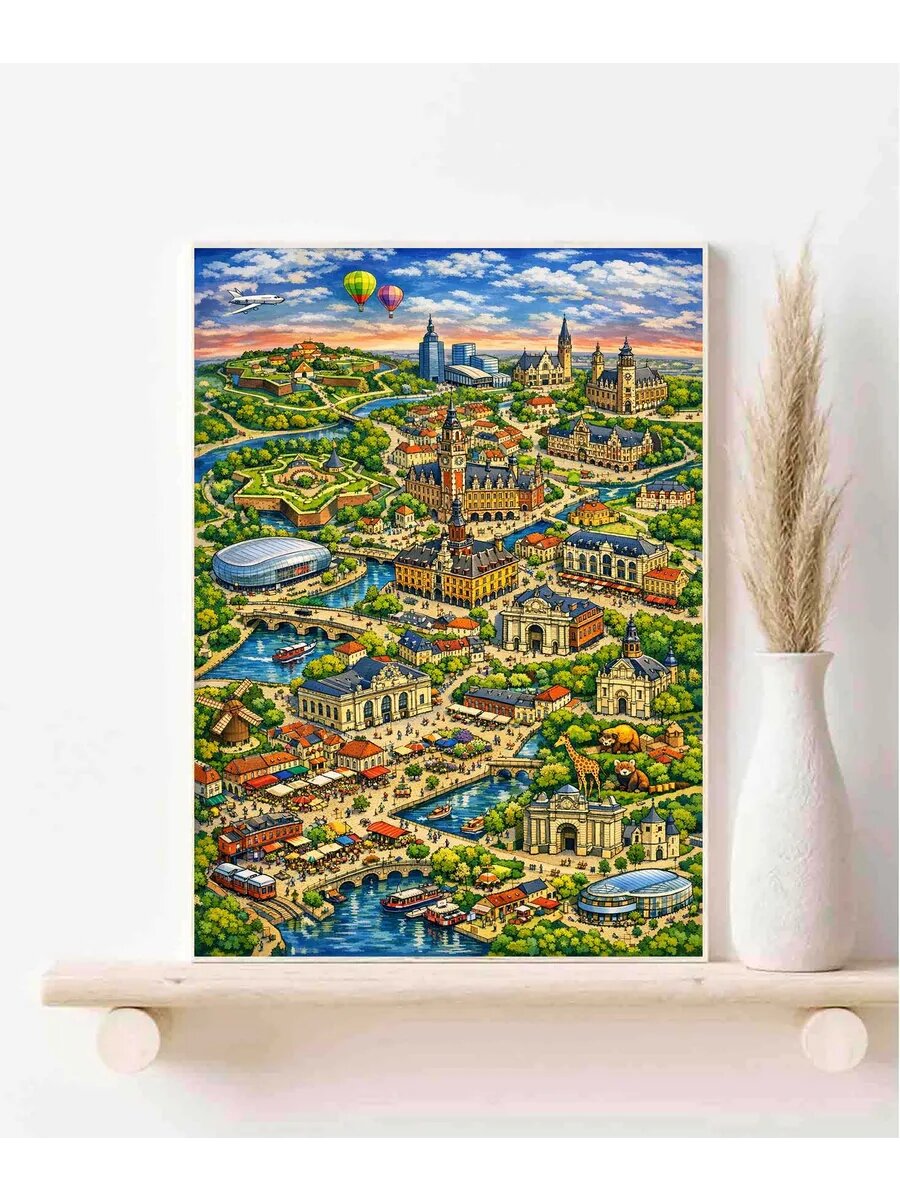 Лилль, Франция, Fantasy Map, Карта, Плакат 30x42см