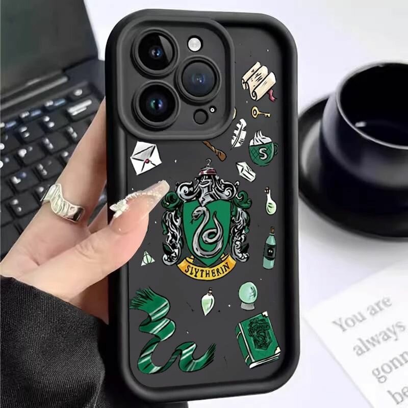 Чехол на Редми Note 14 4G / REDMI NOTE 14 4G чёрный с дизайном Слизерин, силиконовый антиударный