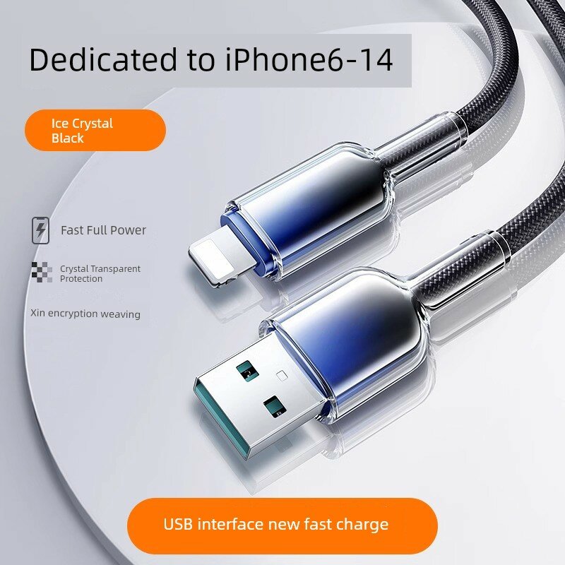Черный ледяной кристалл [сертифицированный USB] Универсальный для серий iPhone 6-14, 1-метровый кабель с поддержкой