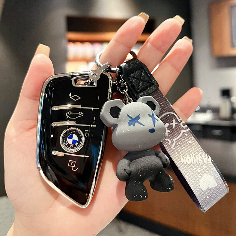 BMW Blade Прозрачная чехол для ключа-брелока 1/3/5 Серии - черный чехол с серым дизайном «Гневного Медведя»