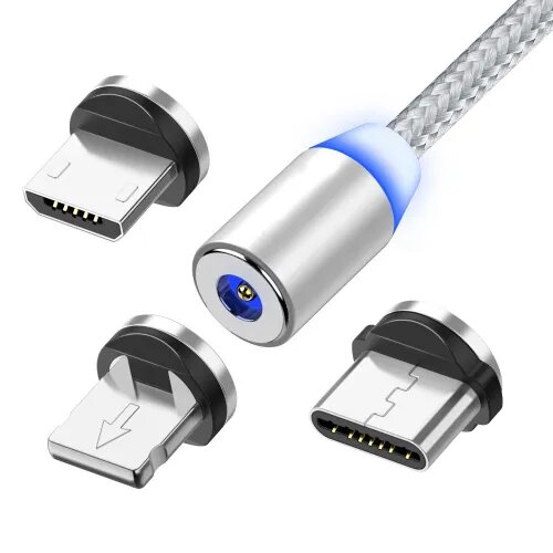 Кабель для мобильных устройств USB Type-C/Micro-USB 2.0 Type-A, Apple Lightning, 1 м, темно-серый шнур 3 в 1 для смартфона