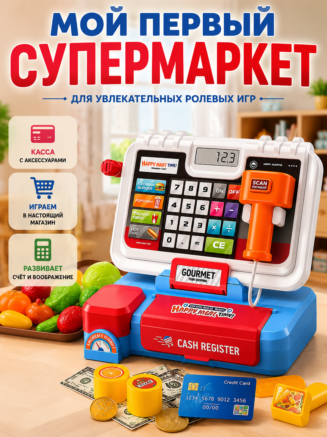 Игровой набор для детей супермаркет со сканером
