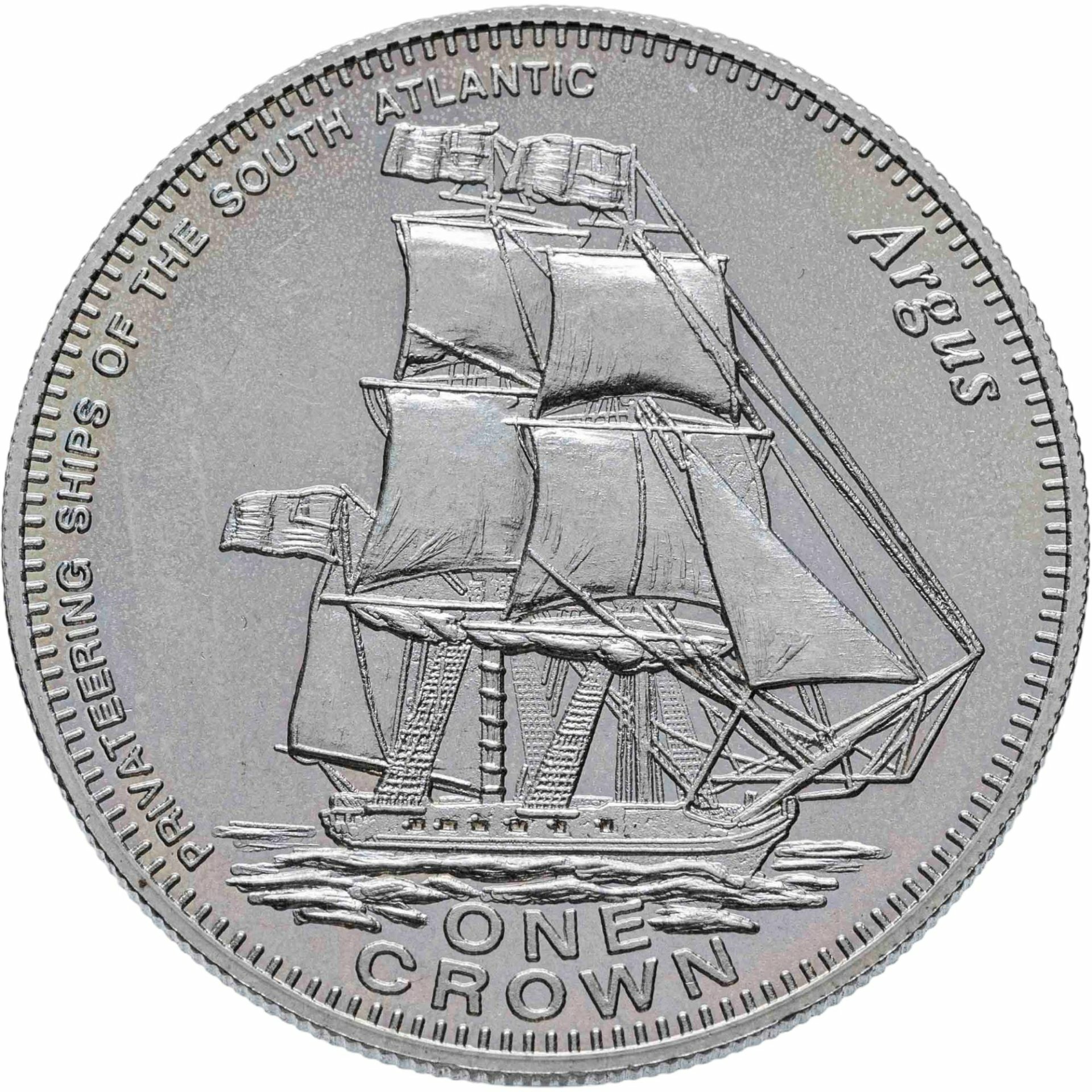 Тристан-да-Кунья, 1 крона crown 2006 Корабли-приватиры Южной Атлантики - "Argus", Мельхиор медь-никель, в сохранности BUNC