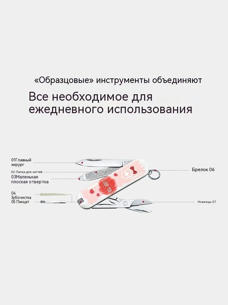 Мини-мультитул Victorinox 58мм с ножницами, брелком и ключом, светло-розовый
