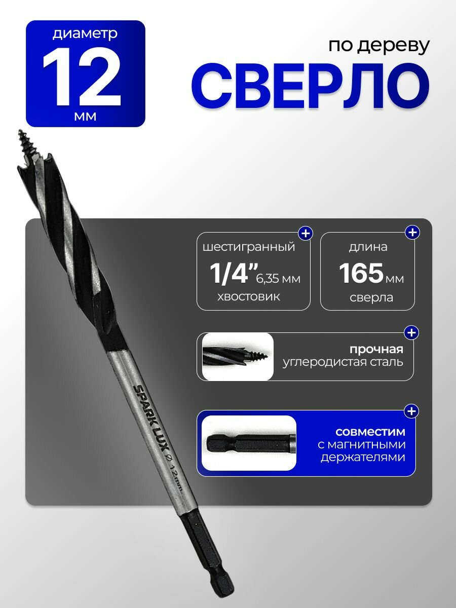 Сверло по дереву 12 мм Spark Lux для дрели для сверления