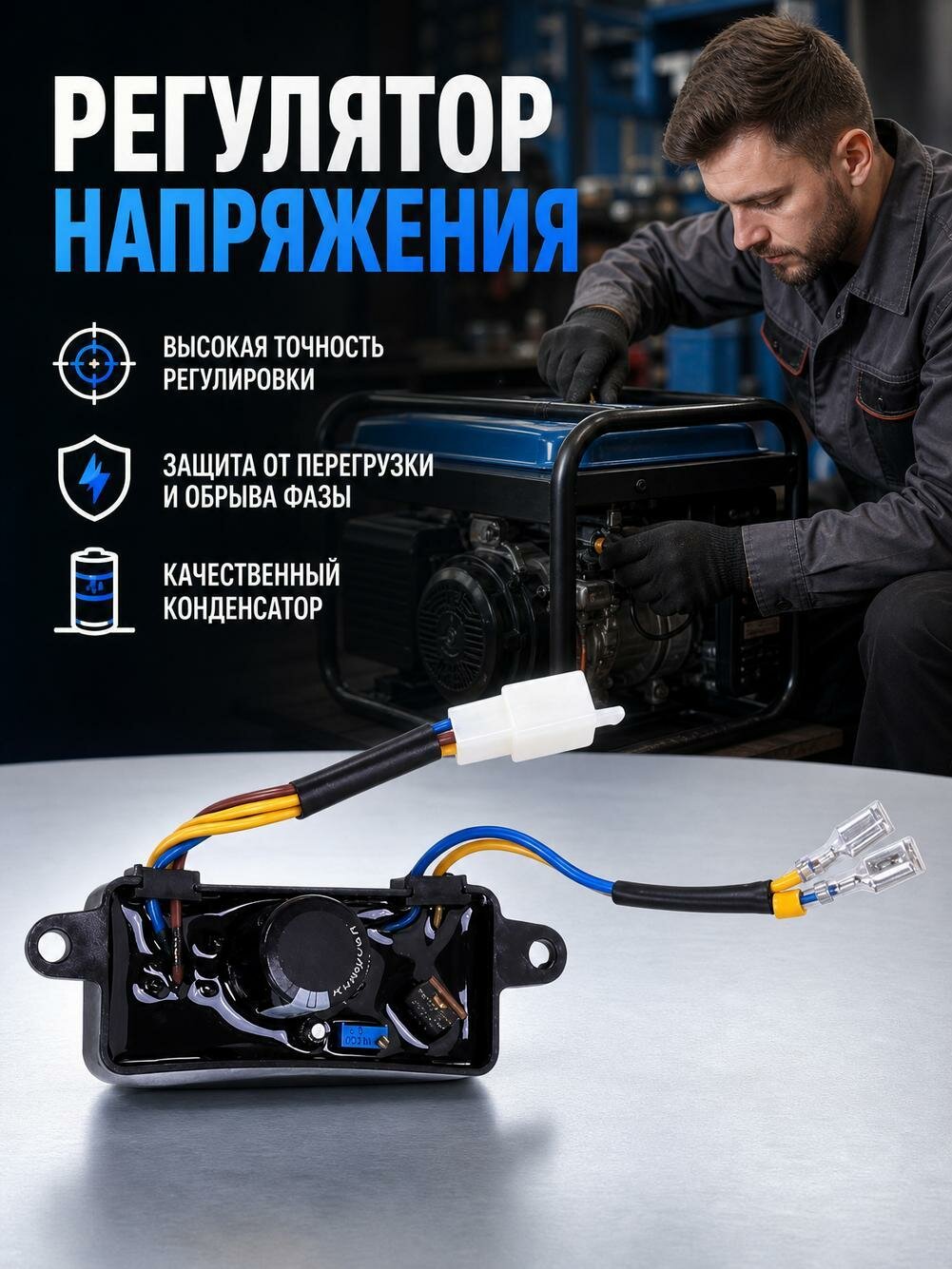 Запчасти для бензиновых генераторов, регуляторы напряжения, генераторы мощностью 2-3 кВт и 5-8 кВт, однофазные и трехфазные.