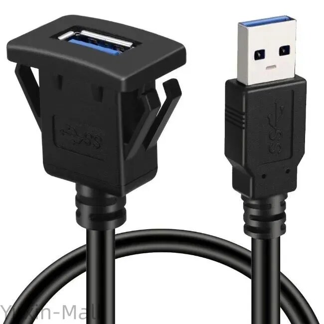 Удлинитель USB 3.0 кабель переходник 1м для магнитолы или зарядки, черный