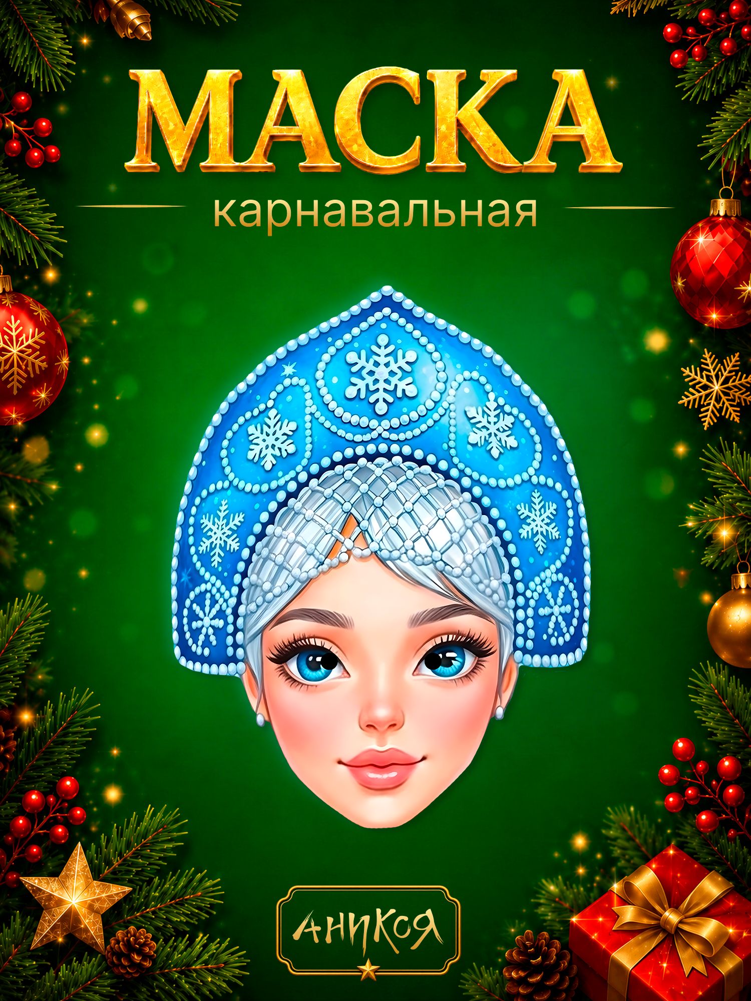 Маска карнавальная новогодняя Снегурочка