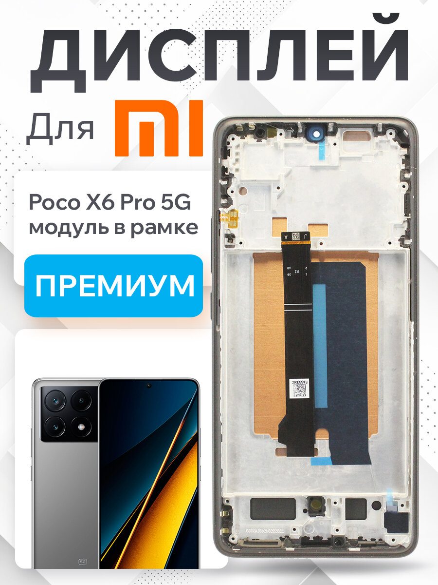 Дисплей для Xiaomi Poco X6 Pro 5G модуль с рамкой и тачскрином (черный) Premium