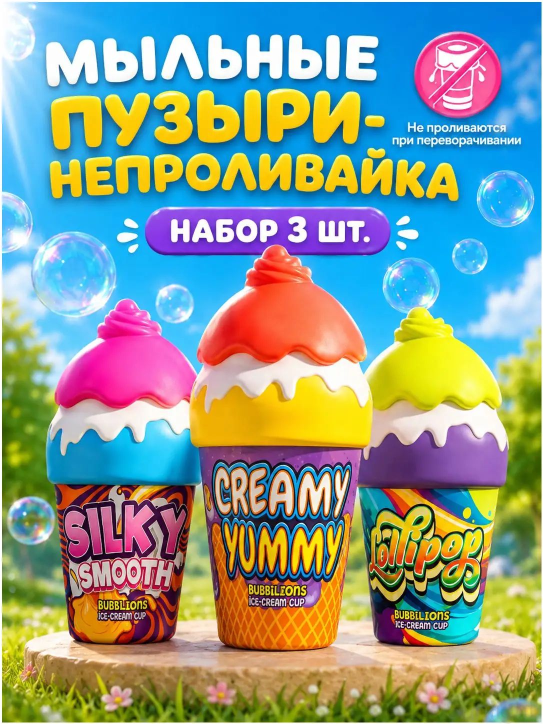 Мыльные пузыри непроливайка: не проливается, выдувайте палочкой, набор для веселых игр дома и на улице.3штуки
