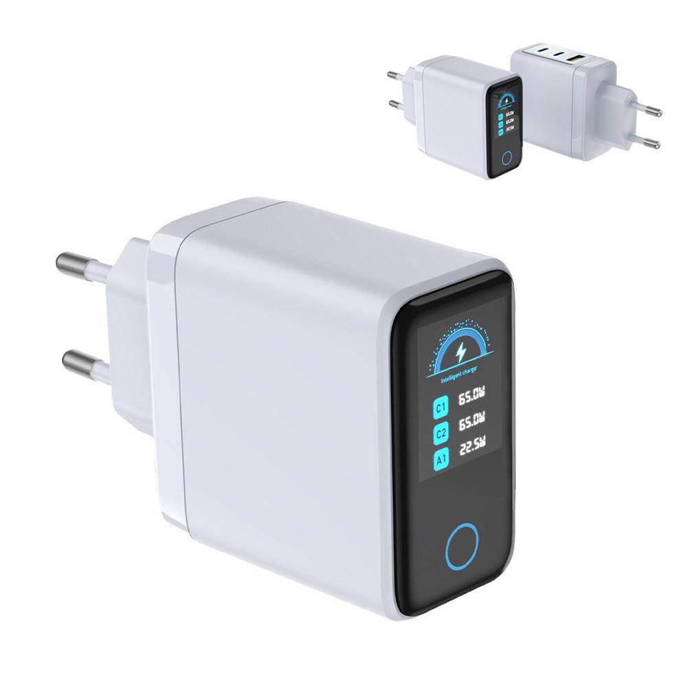 Сетевое зарядное устройство 65 Вт, цифровой дисплей, 2 USB-C, 1 USB-A, US-вилка