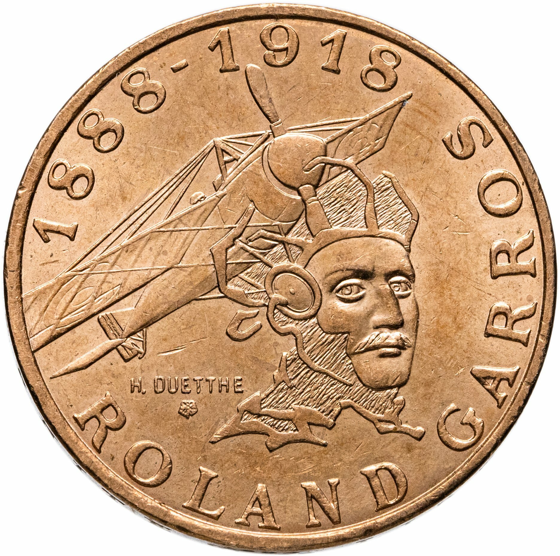 Франция 10 франков francs 1988 "100 лет со дня рождения Ролана Гарроса", Латунь, в сохранности AU