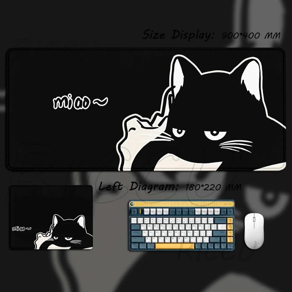 Black White Cat Mouse Mat Cute Animal Mousepad E-Sports Desk Mat Rubber Keyboard Mats Gaming Accessories Mouse Pad 40x90cm Rug