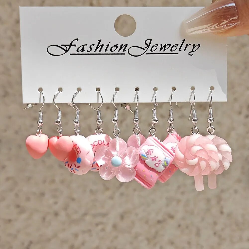 Серьги розовые сердце цветы леденец