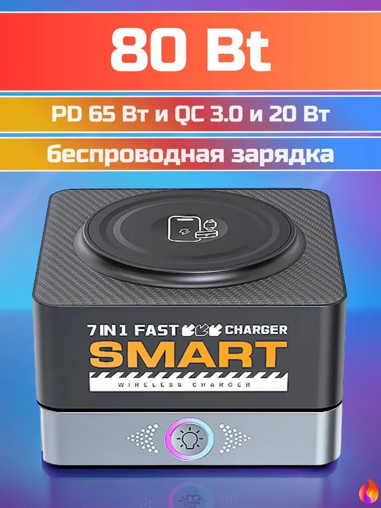 80 Вт Hогопортовая зарядная станция с беспроводной зарядкой, PD 65 Вт/WLX-R8C