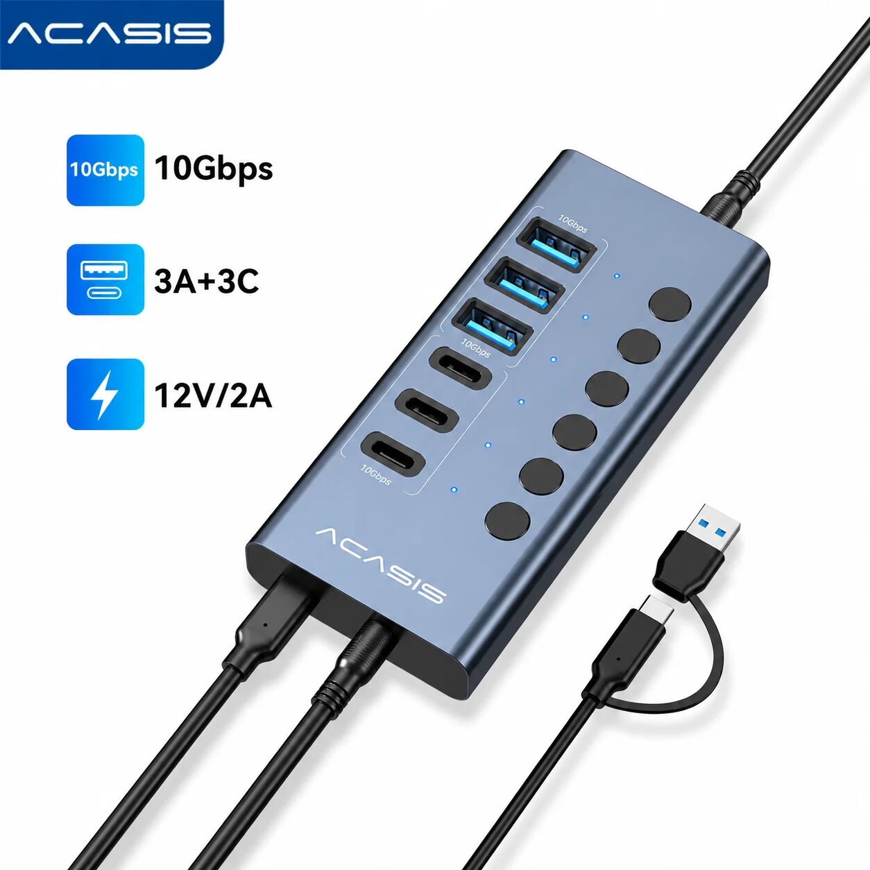 Acasis 6-портовый USB хаб с переключателями EU Plug