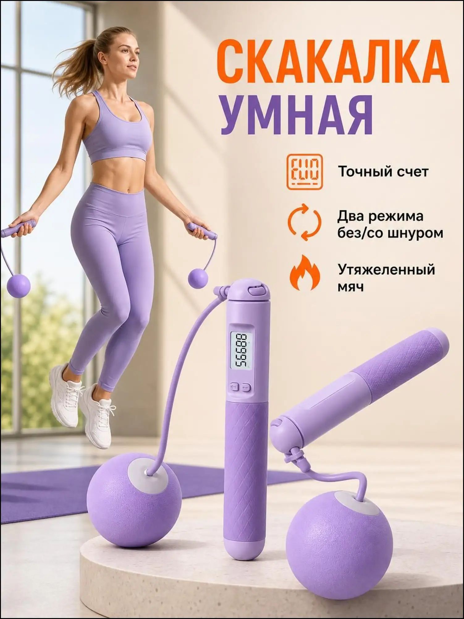 Скакалка со счётчиком, спортивная скакалка для домашних и уличных тренировок