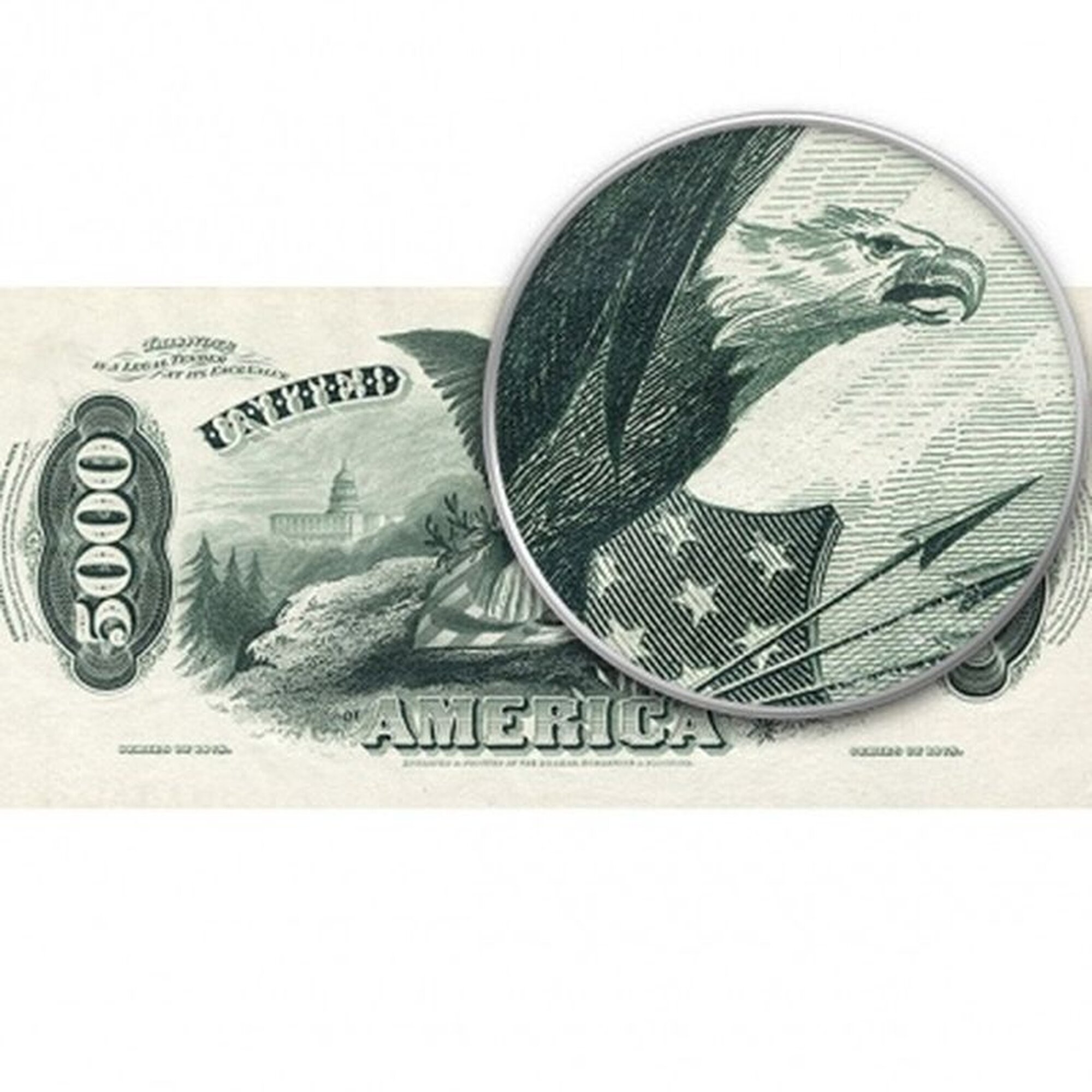 Банкнота бестмани "5000 долларов США 1878", копия, бумага, 185x80 мм