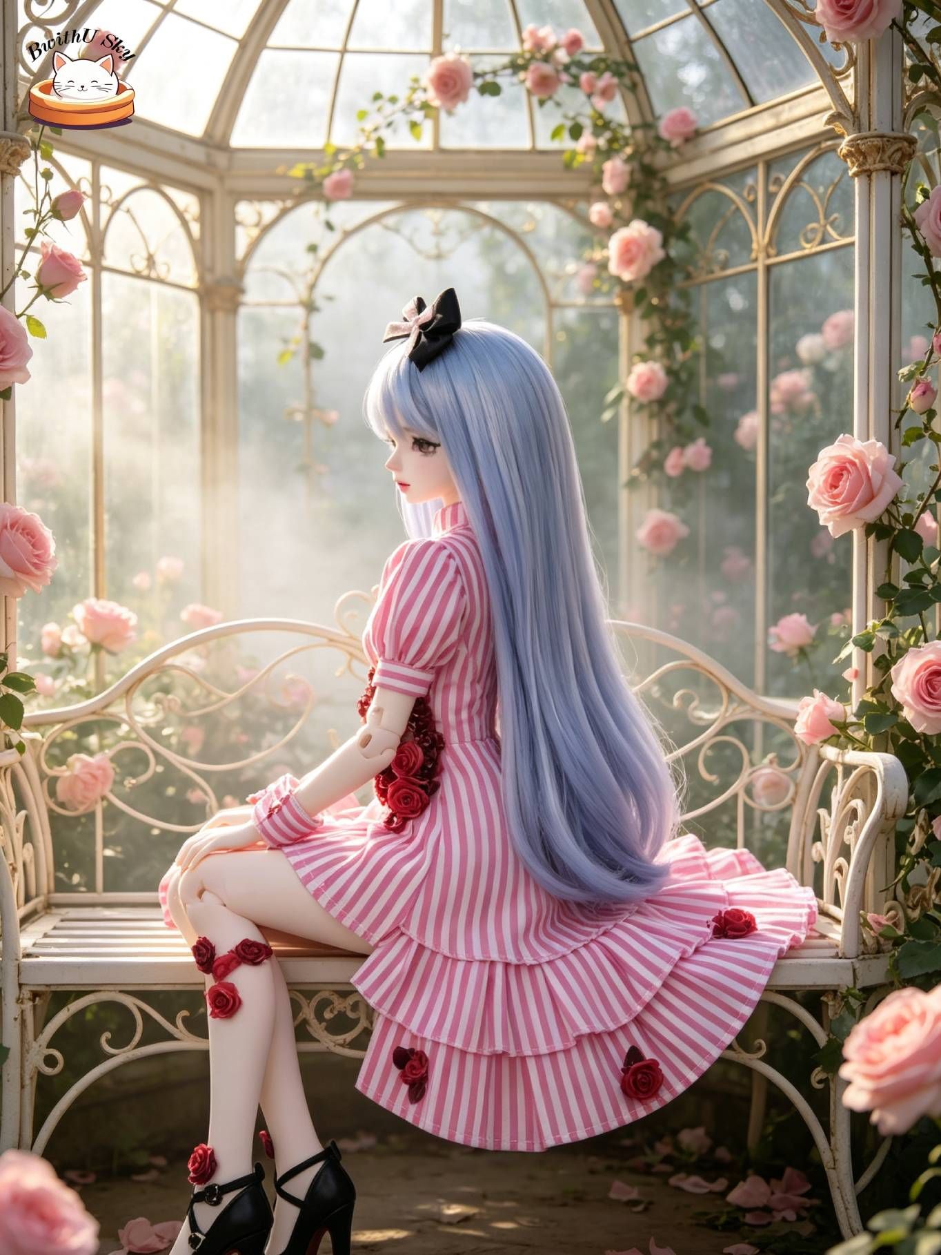 BwithUSky Sano 1/4 BJD: Романтичный летний лолита набор с красными розами и длинными лазурными волосами