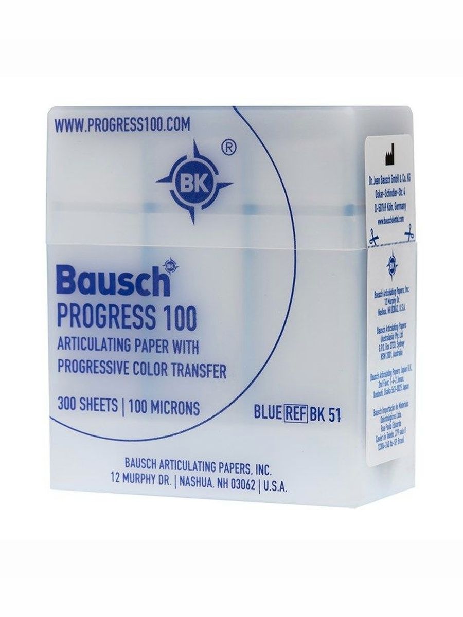 Bausch BK 51 Progress - артикуляционная бумага синяя, толщина 100 мкм, 300 листов (Германия)