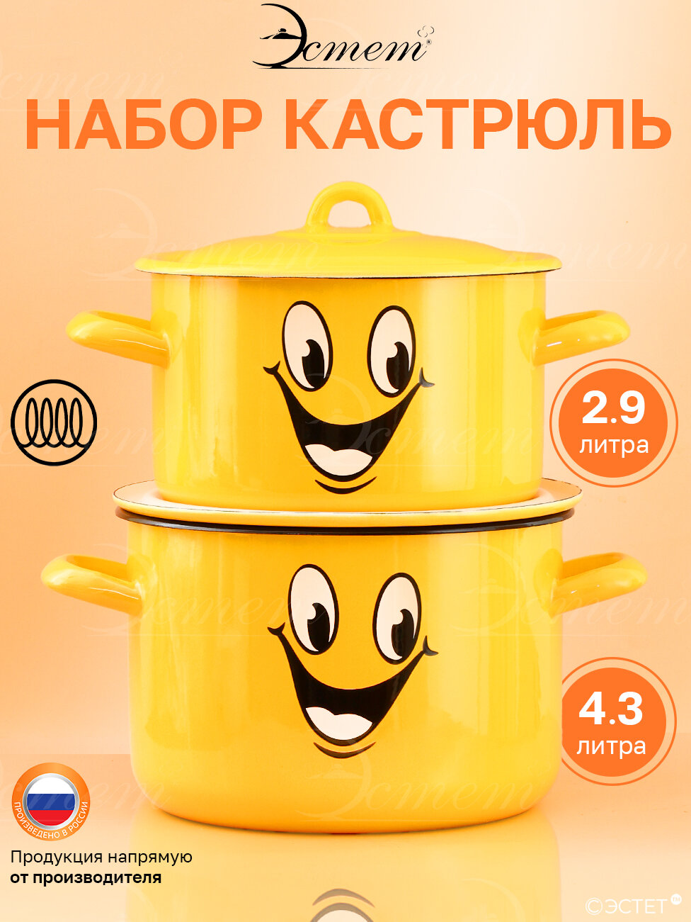 Набор кастрюль эмалированных 2.9 и 4.3 литра для всех типов плит